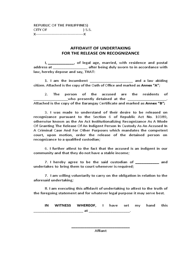 Sample Affidavit of Undertaking | PDF