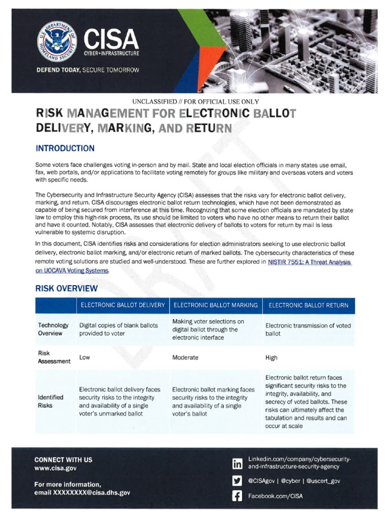 CISA Guidelines On Internet Voting | PDF