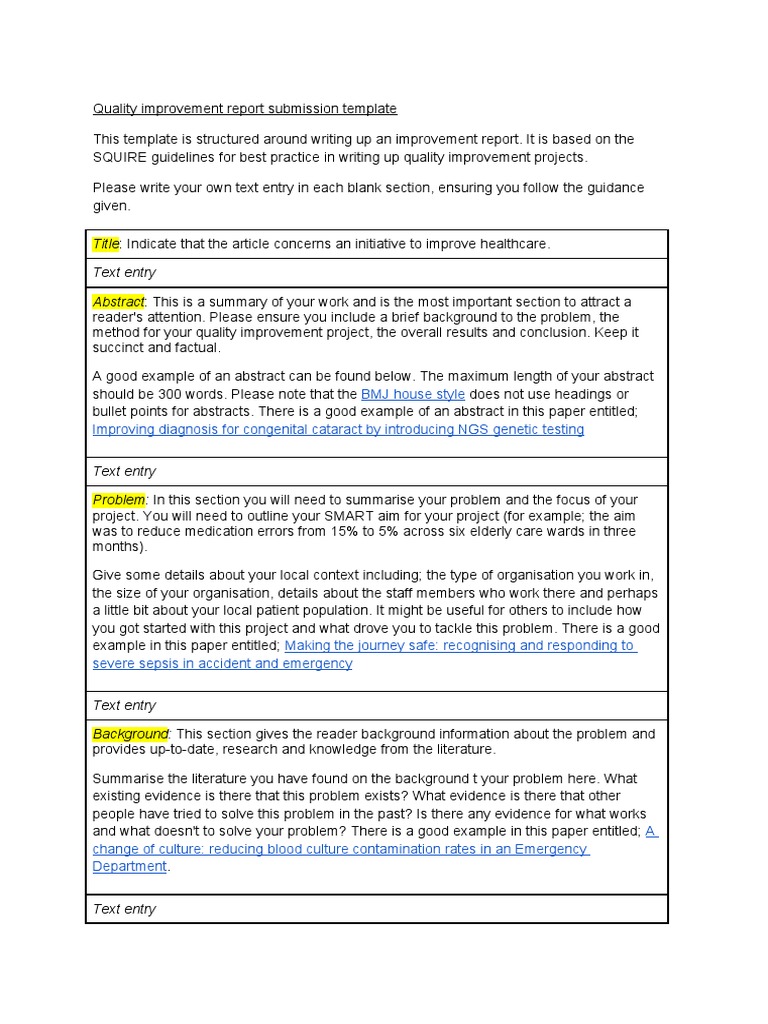 SQUIRE Guidelines for Quality Improvement Report | PDF | Cognition ...