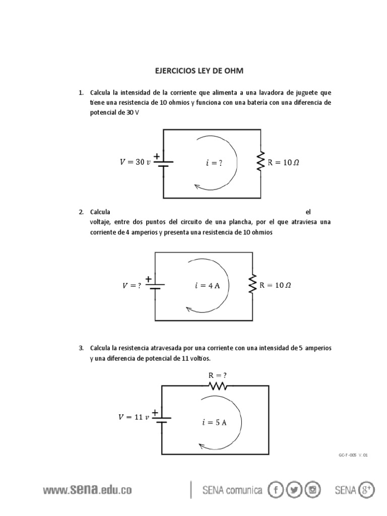 Ejercicios Ley de Ohm | PDF | Resistencia Eléctrica y Conductancia | Corriente eléctrica
