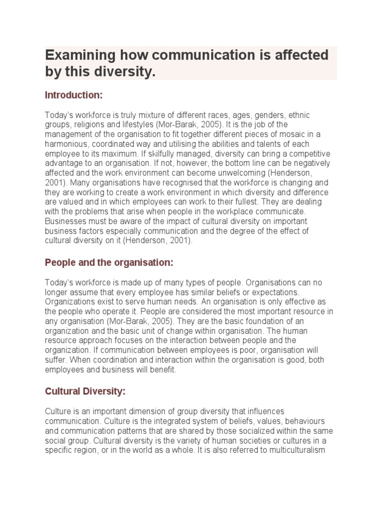 Examining How Communication Is Affected by This Diversity | PDF ...