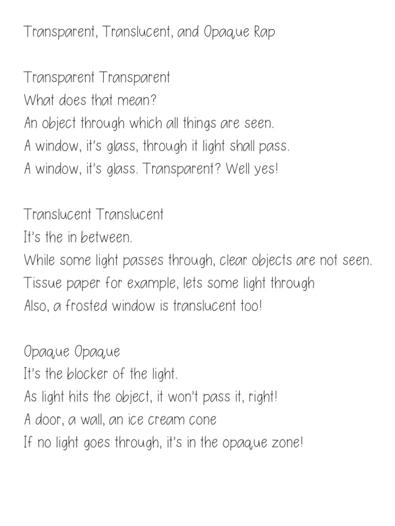 Transparent Translucent Opaque Rap | PDF