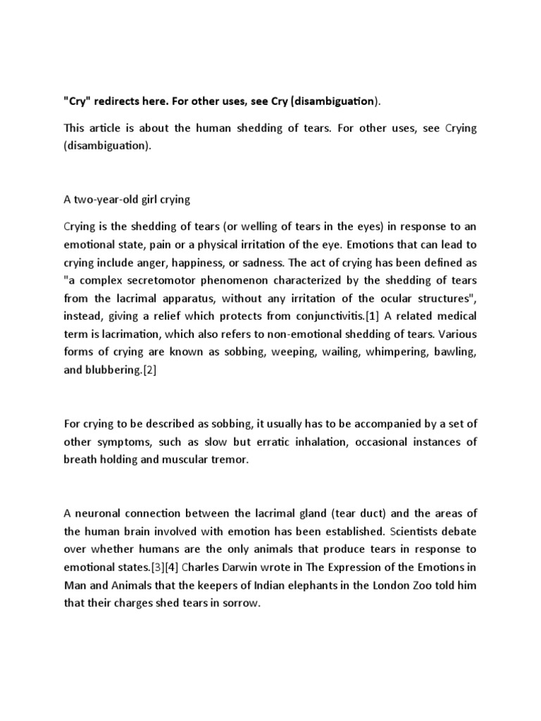"Cry" Redirects Here. For Other Uses, See Cry (Disambiguation) | PDF