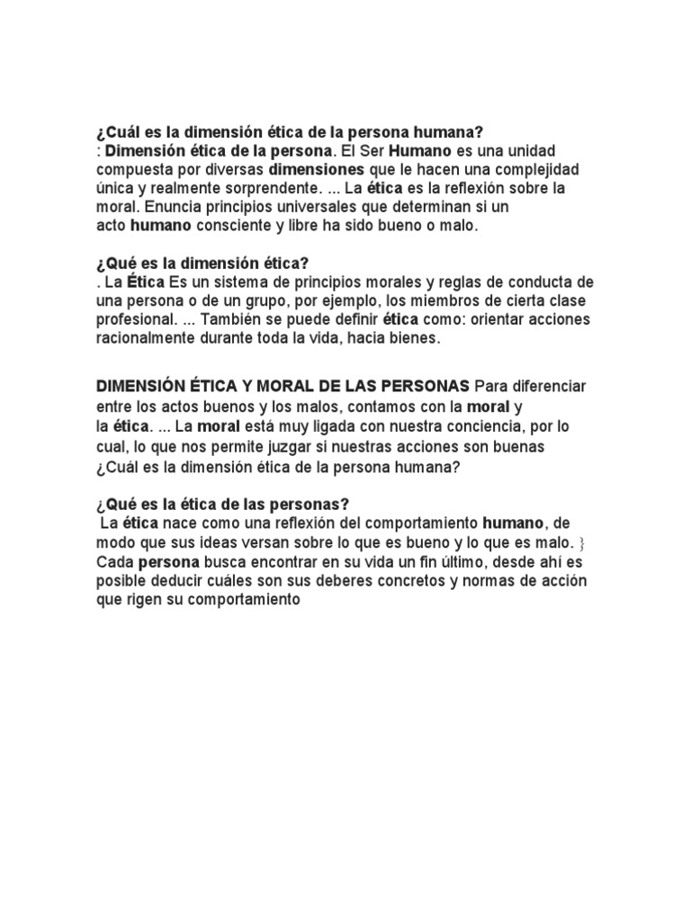 Cuál Es La Dimensión Ética de La Persona Humana | PDF