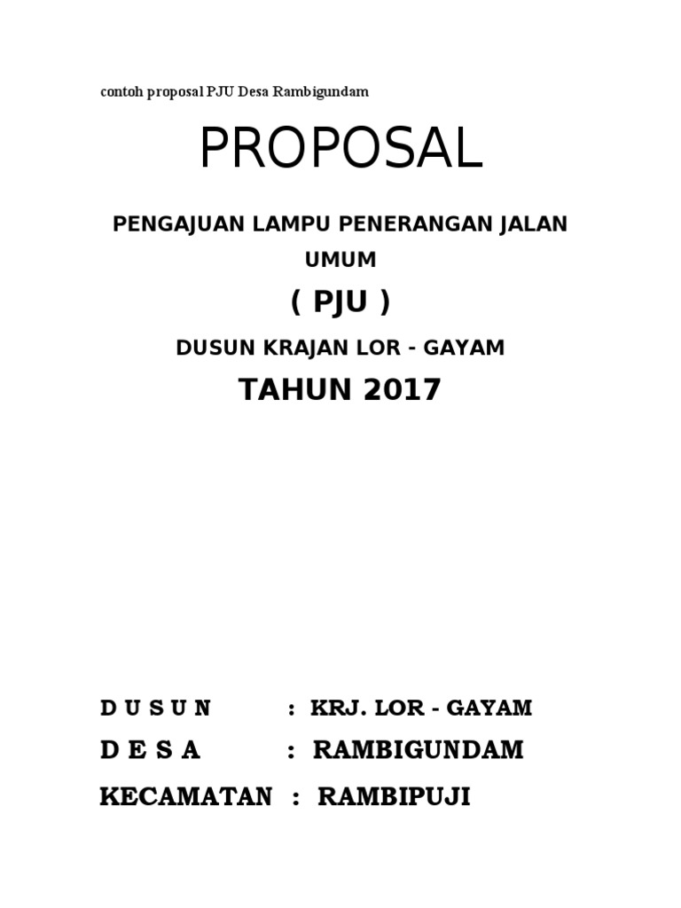 Contoh Proposal PJU Desa Rambigundam - Doc 2020 | PDF