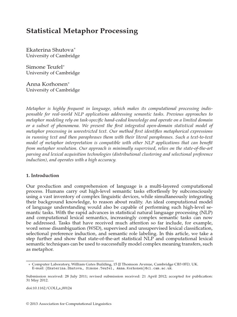 Statistical Metaphor Processing | PDF | Metaphor | Concept