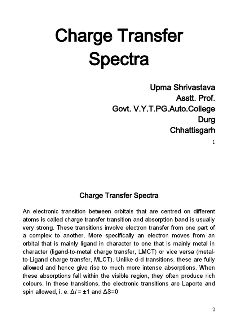Charge Transfer Spectra | PDF | Ligand | Transition Metals