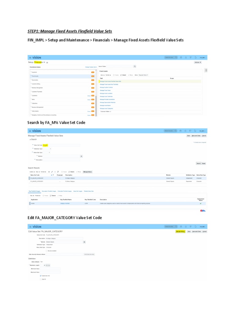 FIN - IMPL Setup and Maintenance Financials Manage Fixed Assets Flexfield Value Sets | PDF