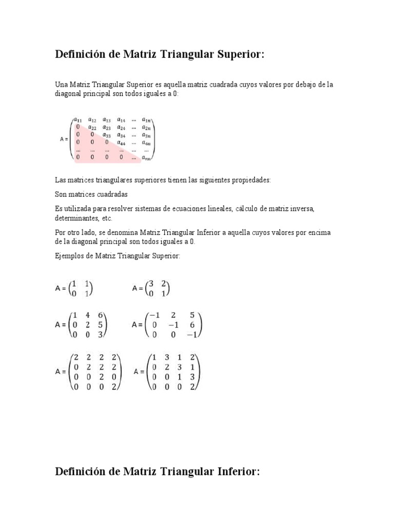 Definición de Matriz Triangular Superior | PDF | Matriz (Matemáticas ...