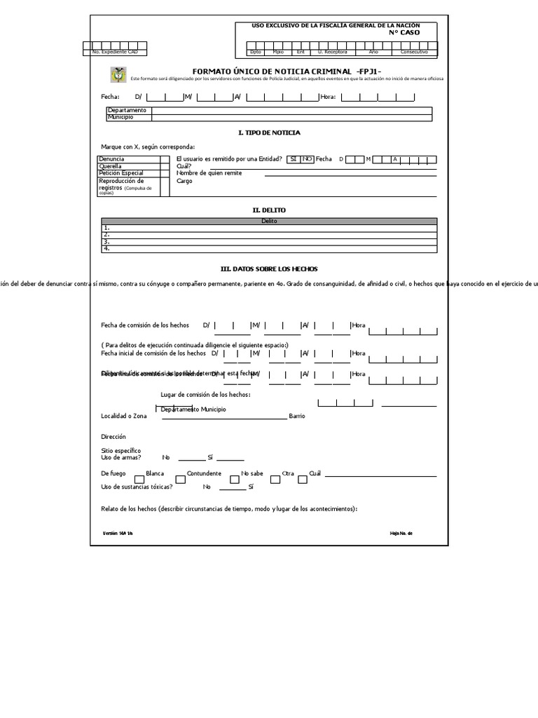 Formato Único de Noticia Criminal FPJ1 | PDF | Parentesco | Queja