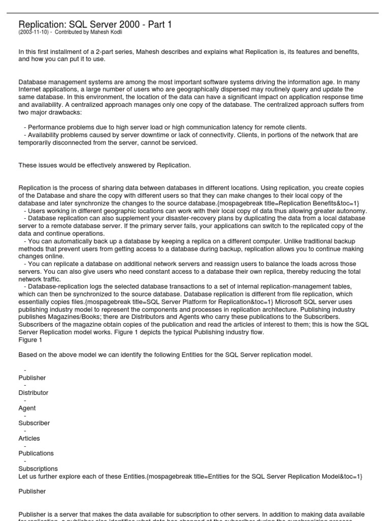 SQL Server 2000 Replication Part 1 Explained | PDF | Replication (Computing) | Microsoft Sql Server