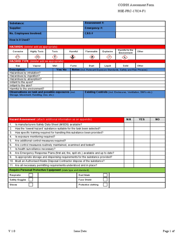 COSHH Assessment Form | PDF | Personal Protective Equipment | Prevention