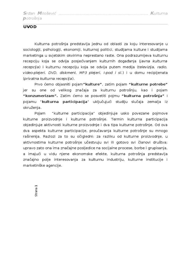 Kulturna Potrosnja | PDF