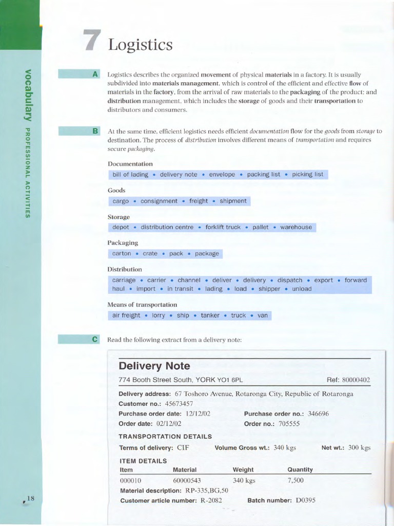 Technical English Vocabulary and Grammar - Logistics | PDF | Cargo ...