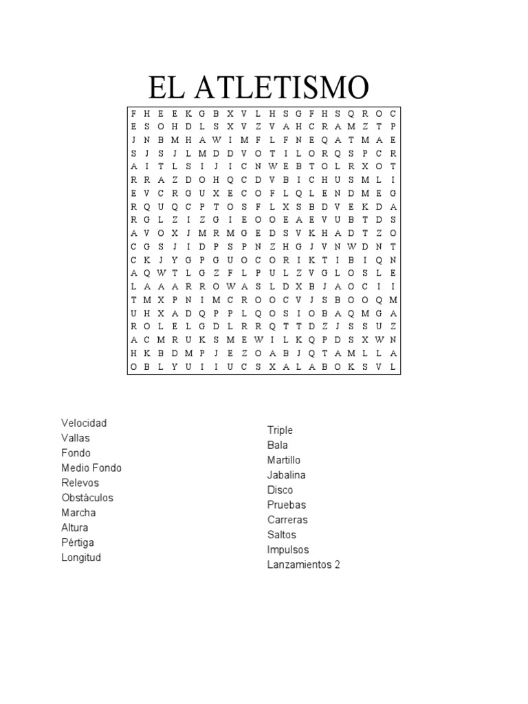 Sopa de Letras Atletismo 1 | PDF | Deporte del atletismo | Deportes ...