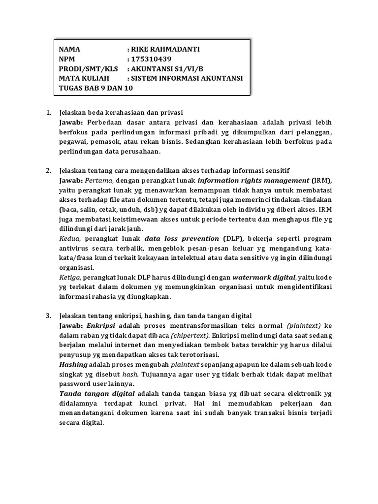 Tugas SIA Bab 9 Dan Bab 10 PDF | PDF