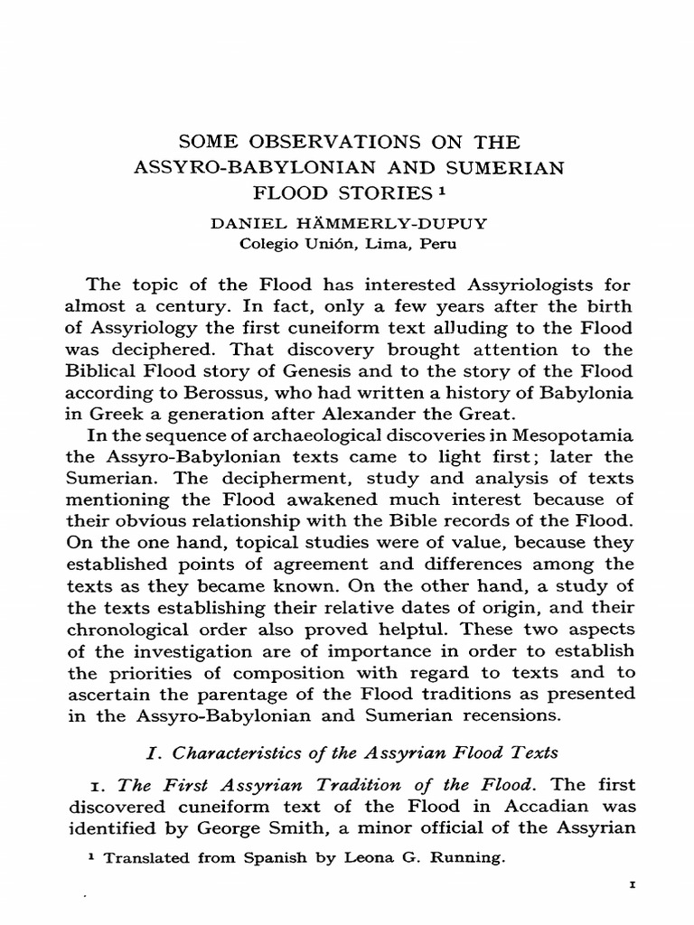 Some Observations On The Assyro-Babylonian and Sumerian Flood Stories ...