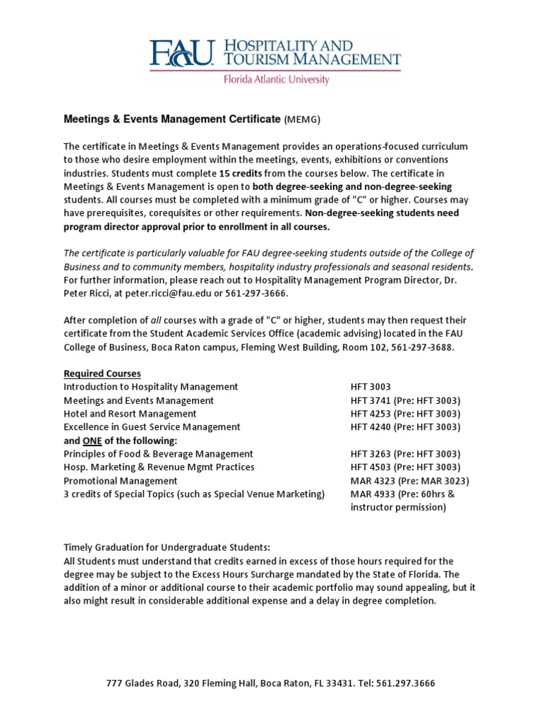 Certificate in Meetings and Events Management | PDF | Educational ...