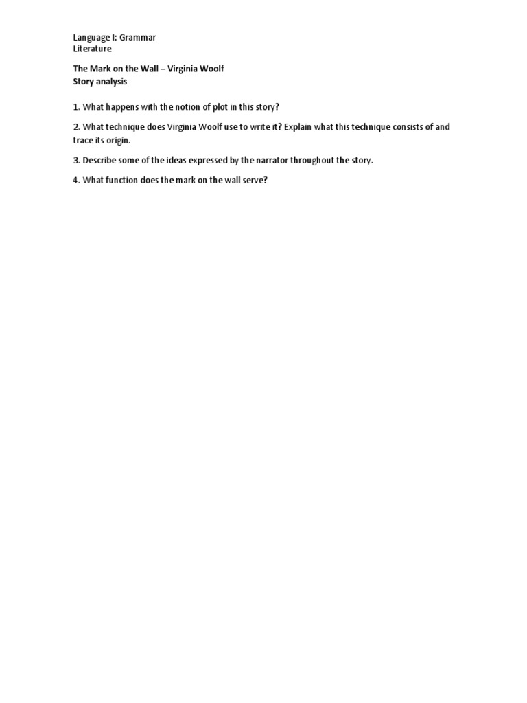 The Mark On The Wall - Reading Questions PDF | PDF