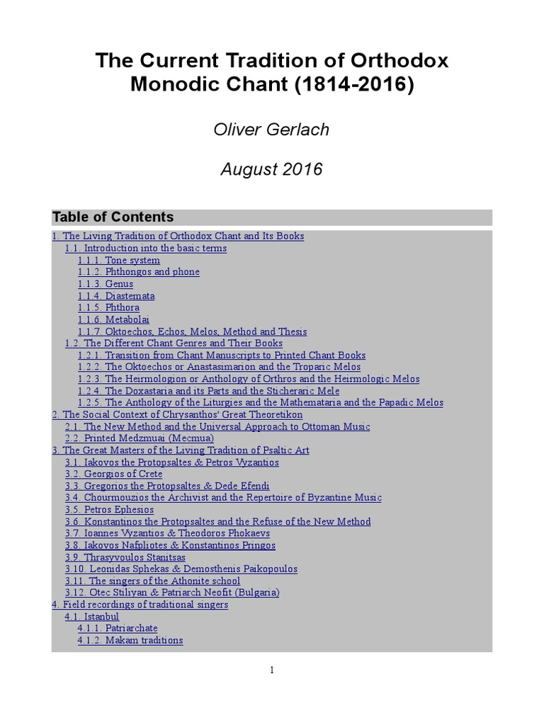 The Current Tradition of Orthodox Monodic Chant (1814-2016) : Oliver ...