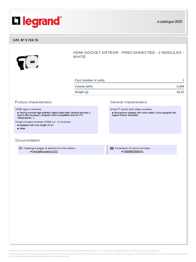 Legrand HDMI Socket 2 Module | PDF | Hdmi | Video