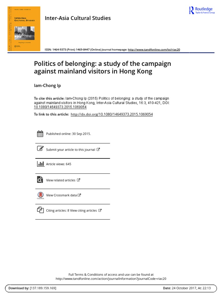 Iam-Chong Ip. Politics of Belonging A Study of The Campaign Against ...