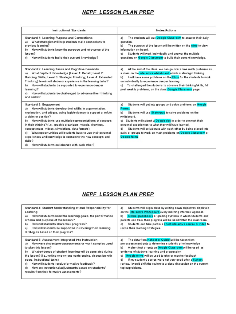 NEPF Lesson Plan Preparation Guide | PDF | Learning | Epistemology