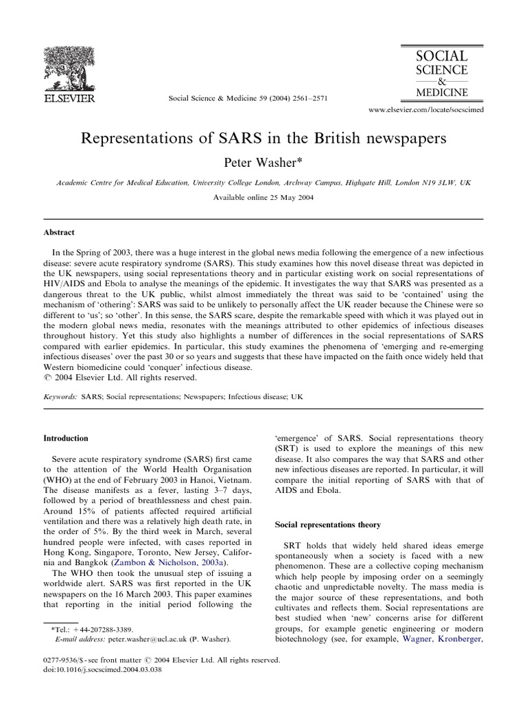 Representations of SARS in British Newspapers | PDF | Infection | Ebola ...