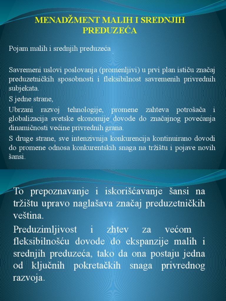 Menadžment Malih i Srednjih Preduzeća | PDF