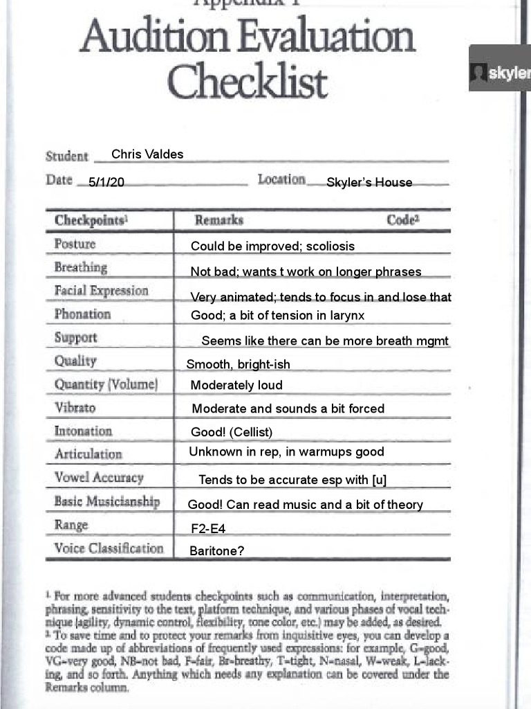 Audition Checklist | PDF