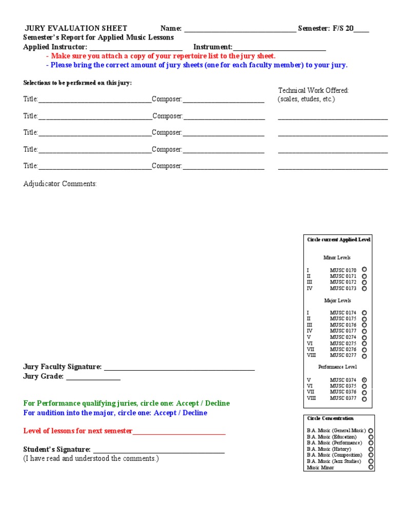 Jury Sheet-Student FILL IN | PDF | Learning | Entertainment (General)