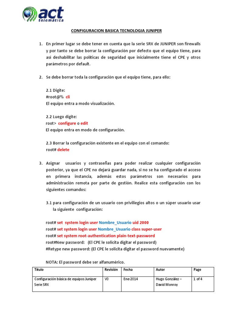 Configuración básica de firewalls Juniper SRX | PDF | Contraseña | Red de arquitectura