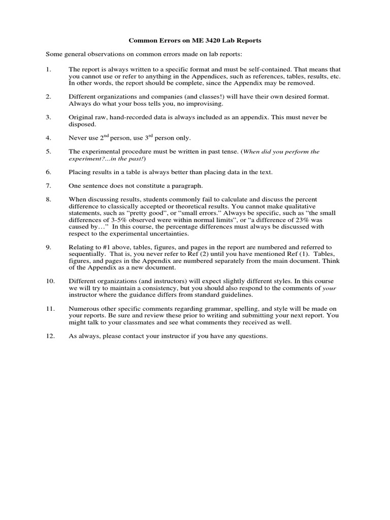 3420 - Lab00 - Common Lab Report Errors PDF | PDF