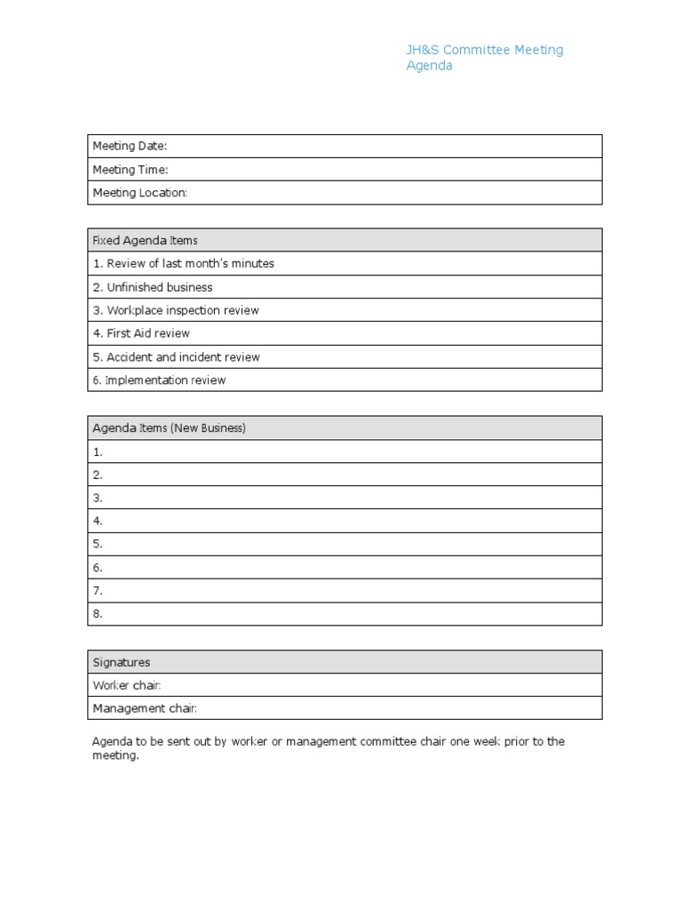 JHSC Meeting Agenda Template | PDF