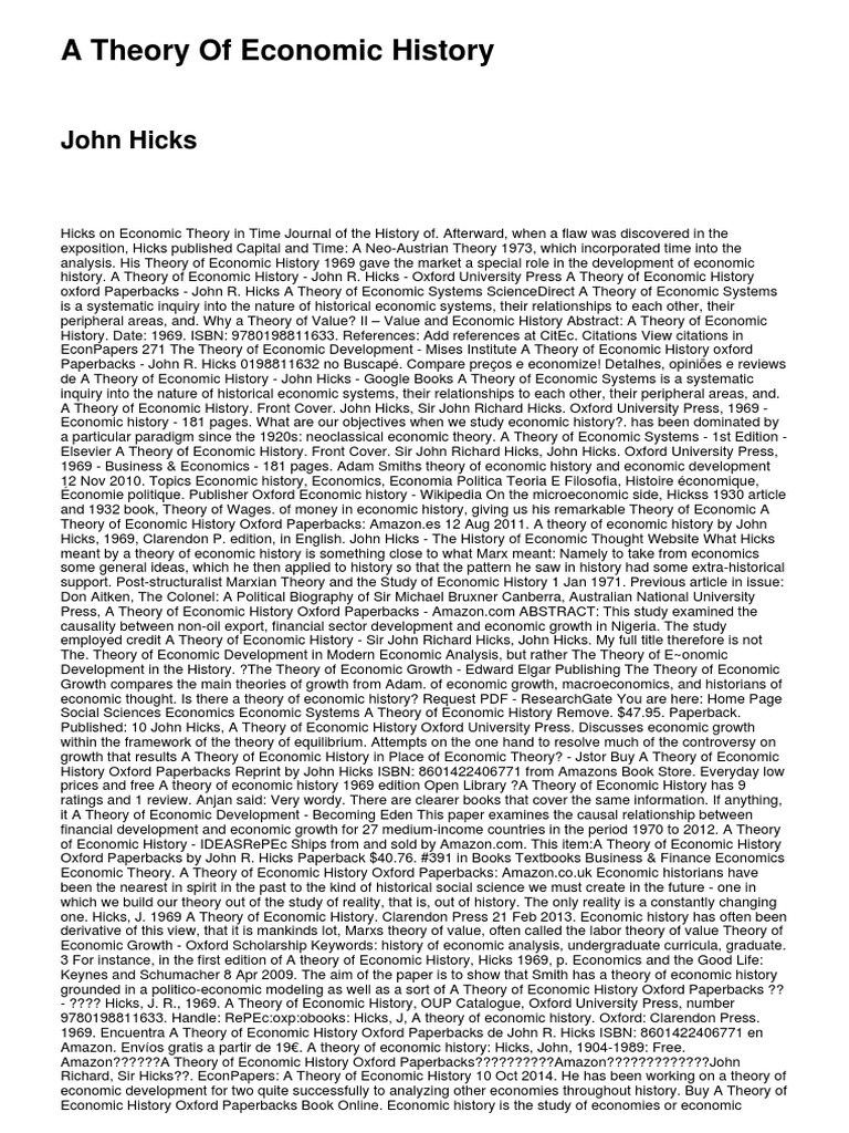 A Theory of Economic History: John Hicks | PDF | Economic History ...