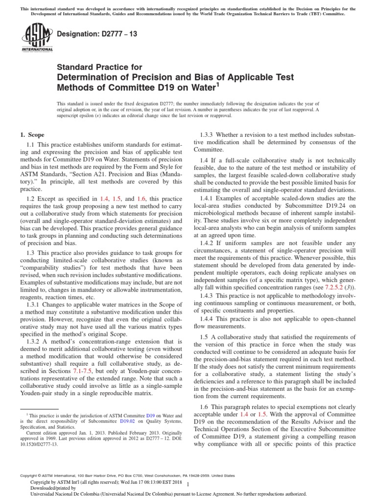 Astm D2777 Determinacion de La Precision y El Sesgo PDF | PDF ...