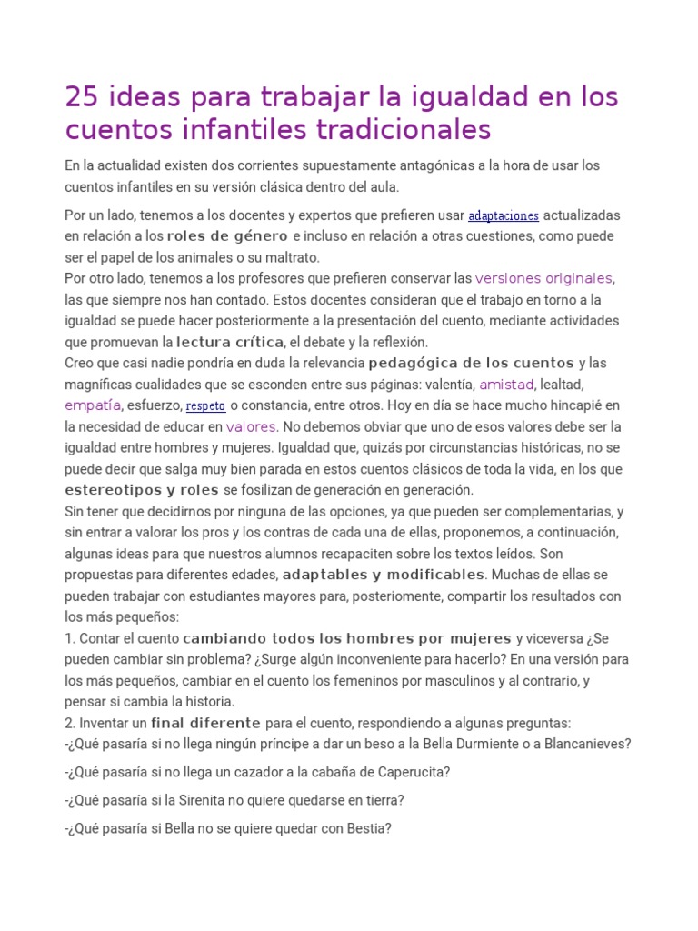 25 Ideas para Versiones de Cuentos | PDF | Cuentos | Estereotipos