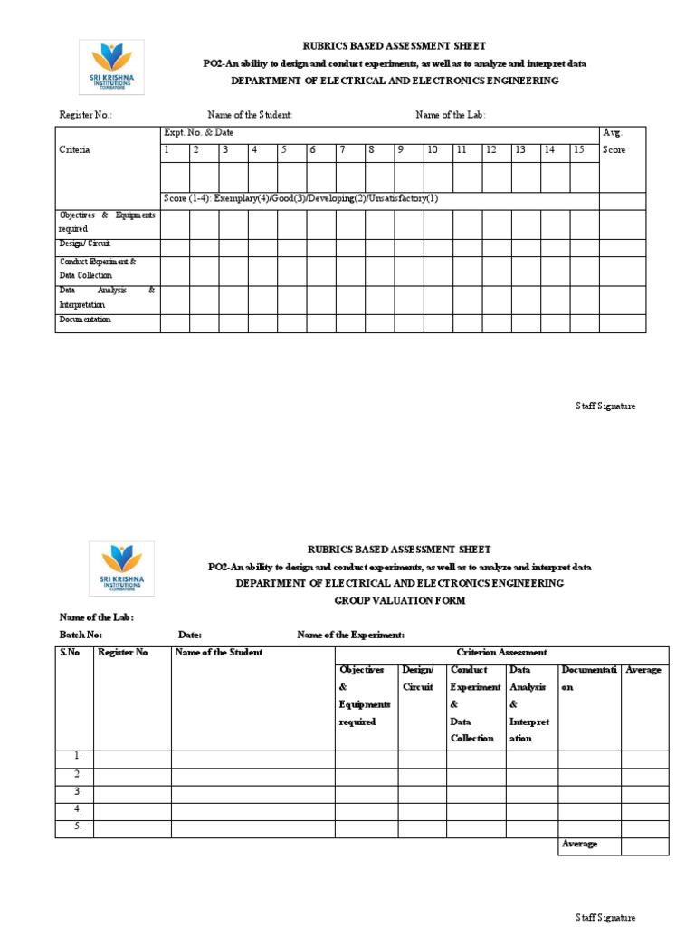 Assess Lab Experiments Rubrics Pdf Electronics Evaluation
