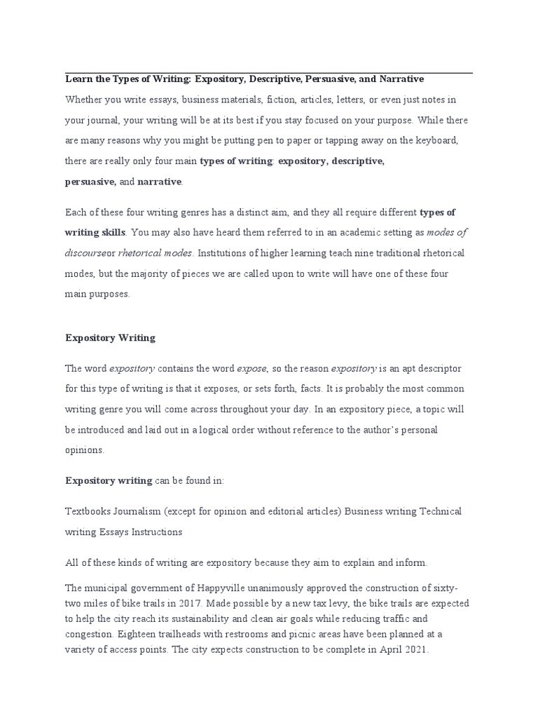 Learn The Types of Writing: Expository, Descriptive, Persuasive, and ...