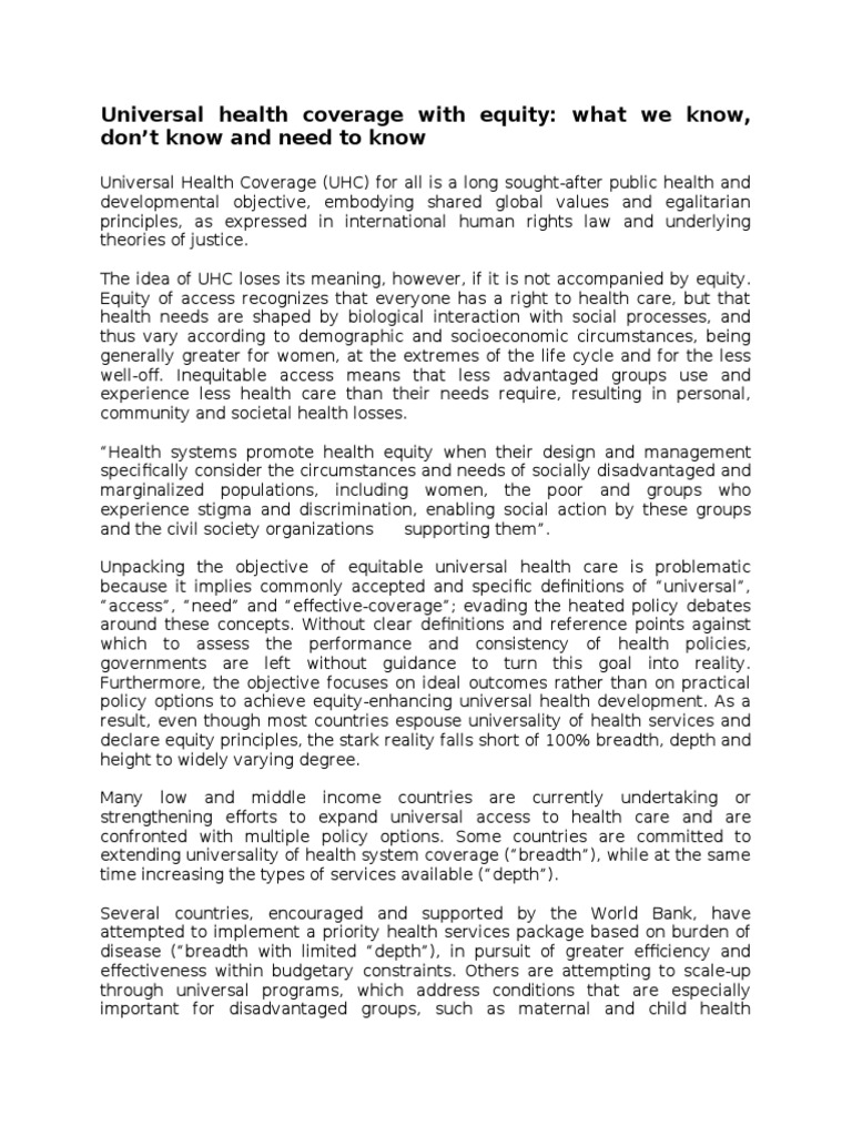 Universal Health Coverage with Equity: Understanding the Concepts ...