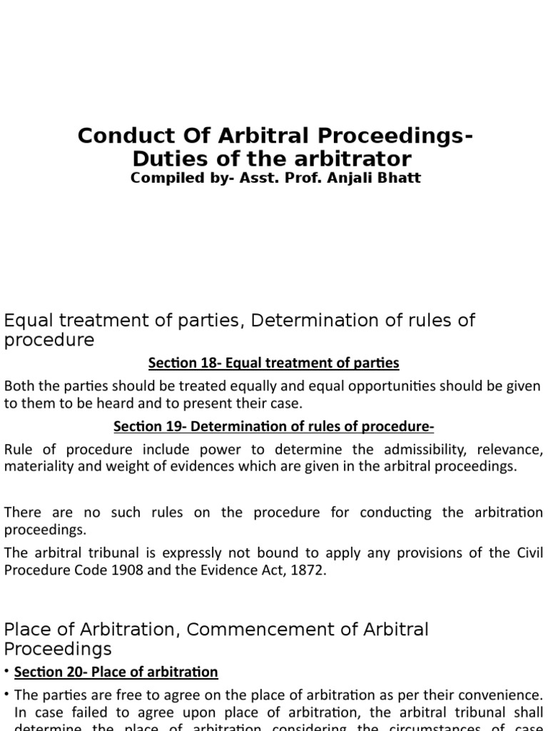 Conduct of Arbitral Proceedings | PDF | Arbitral Tribunal | Arbitration