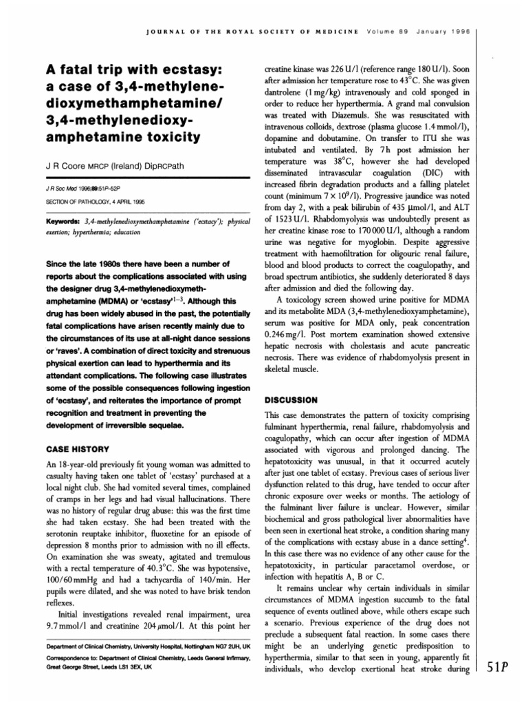 A Fatal Trip With Ecstasy | PDF | Mdma | Hyperthermia