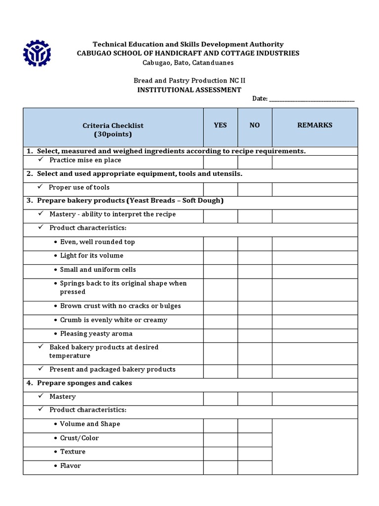 BPP Institutional Assessment | PDF | Cakes | Breads