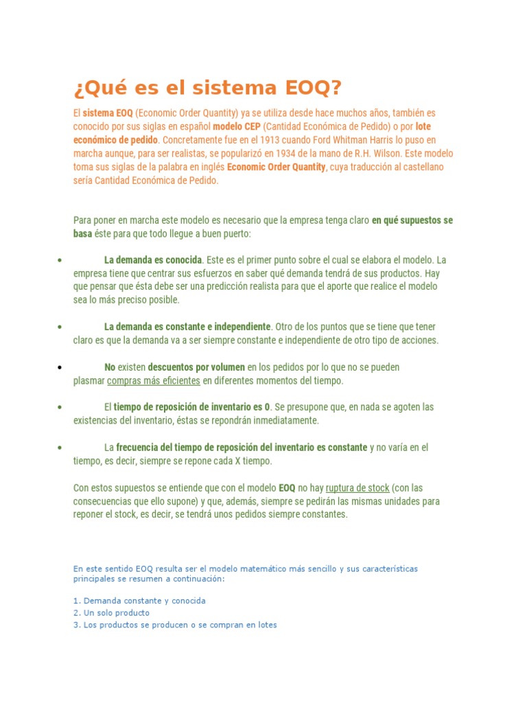 Definición del Método EOQ | PDF | Inventario | Business