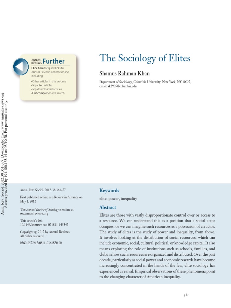 The Sociology of Elites: Further | PDF | Elite | Social Inequality
