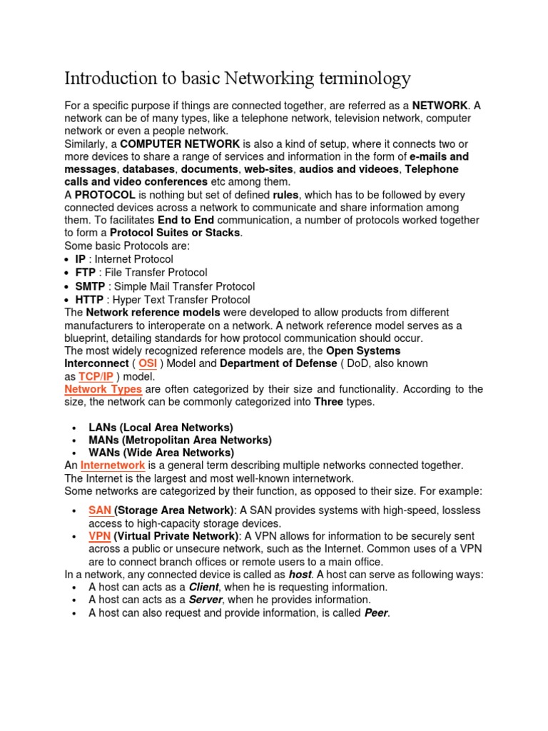 Introduction To Basic Networking Terminology | PDF | Internet Protocol ...