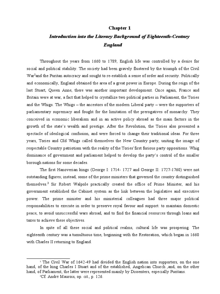 Introduction Into The Literary Background of Eighteenth-Century England ...
