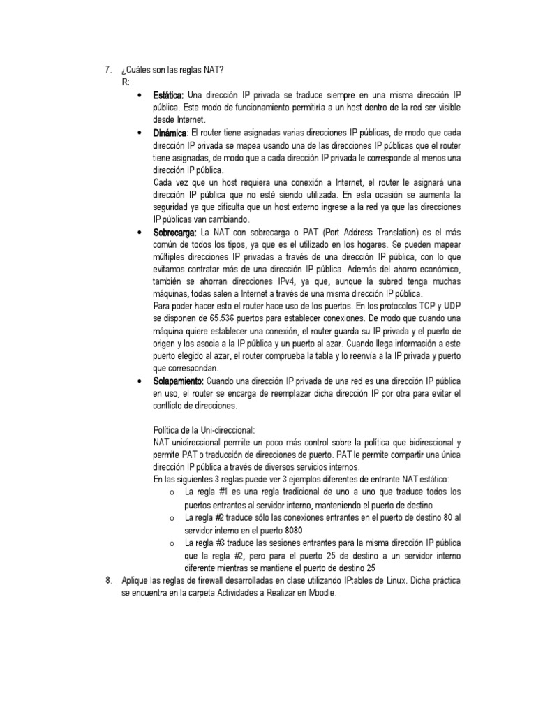 Cuáles Son Las Reglas NAT Parte 7 y 8 Seguridad 2 | PDF | Dirección IP | Arquitectura de internet