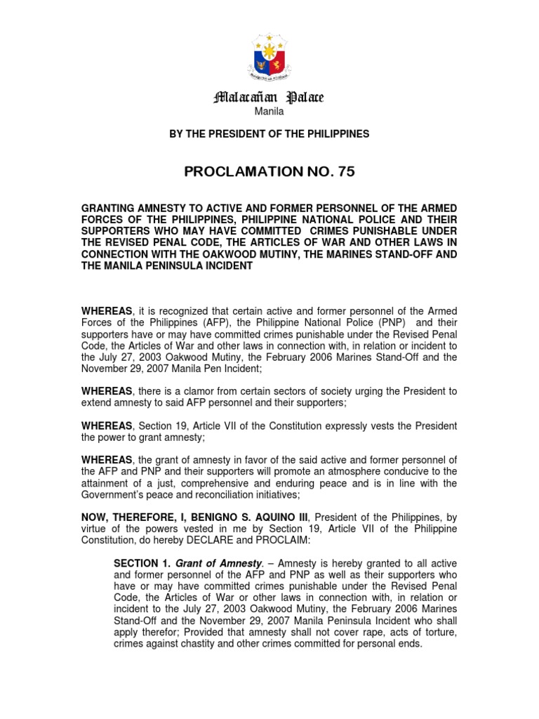 DND - Amnesty Committee - Proclamation Number 75 - 24 November 2010 ...