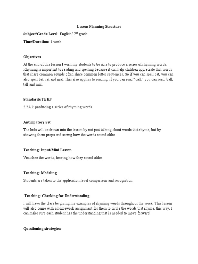 Lesson Planning Structure | PDF